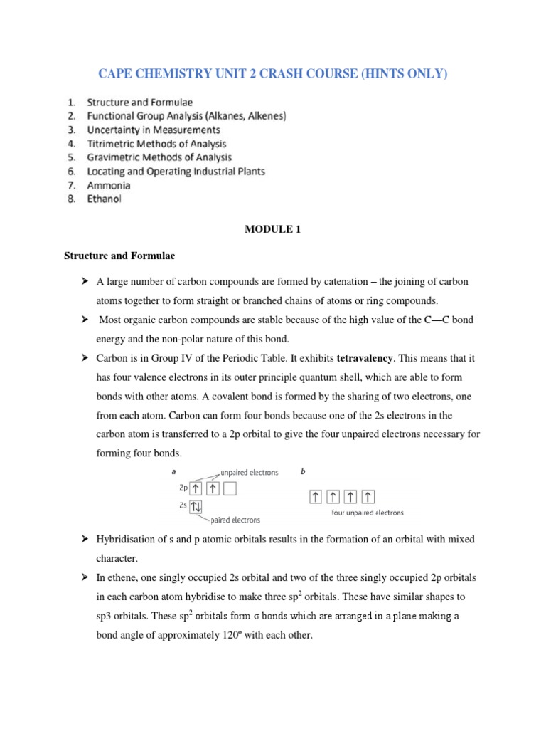 CAPE CHEMISTRY CRASH COURSE | PDF | Isomer | Chemistry