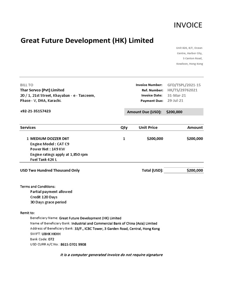 Invoice GFD Icbc | PDF