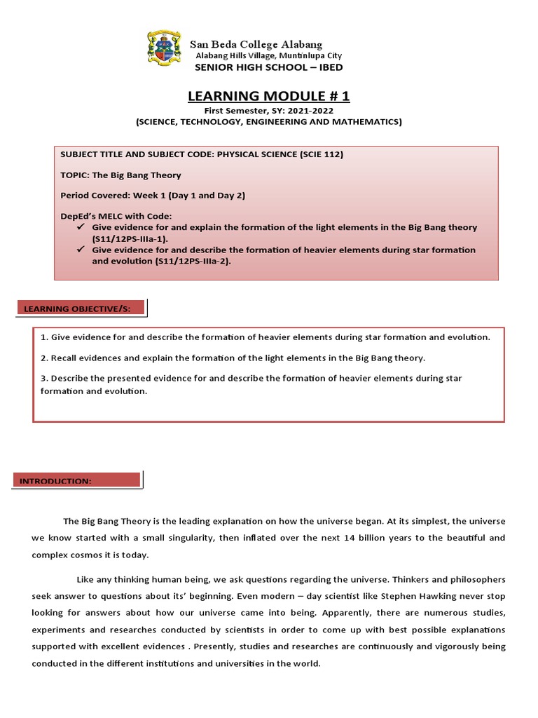 1 Physical Science Learning Module 1 | PDF | Stars | Universe
