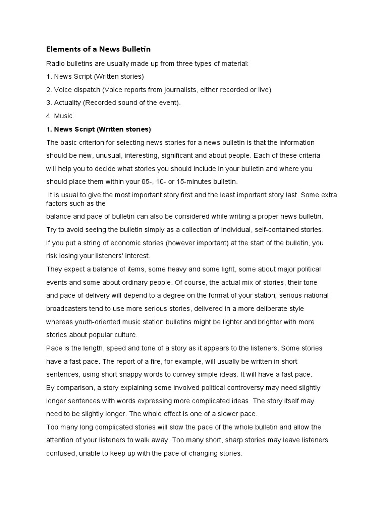 Elements of A News Bulletin | PDF | News | Communication