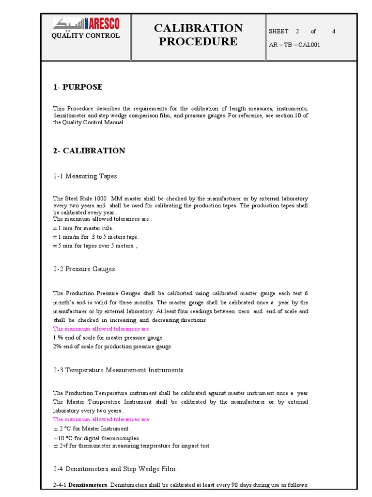 Calibration Procedure: 1-Purpose | PDF | Calibration | Metrology