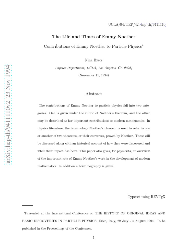 The Life and Times of Emmy Noether | PDF | Gauge Theory | Noether's Theorem
