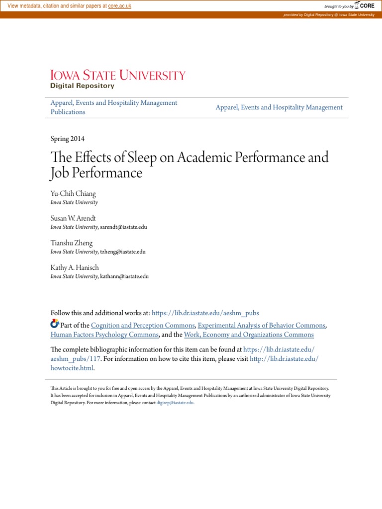 The Effects of Sleep On Academic Performance and Job Performance ...
