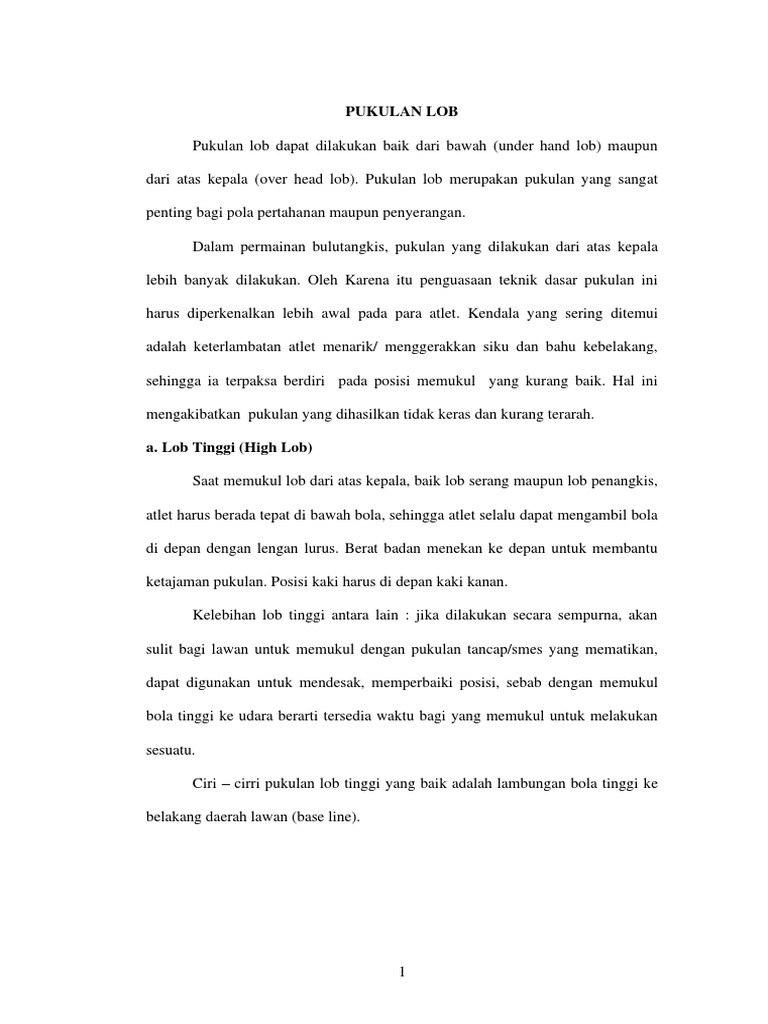 Teknik Pukulan Lob dalam Bulutangkis | PDF