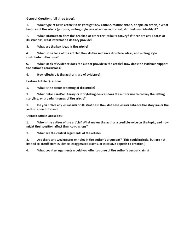 Analyzing News Article Types and Evidence | PDF