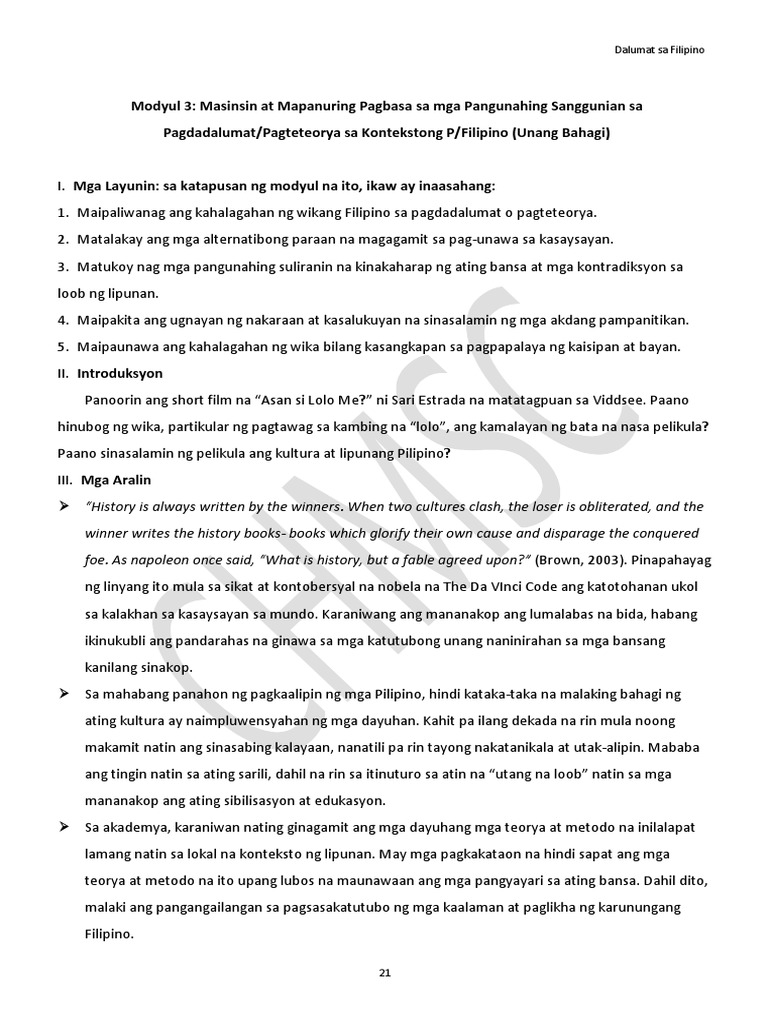 Dalumat Modyul 3 | PDF