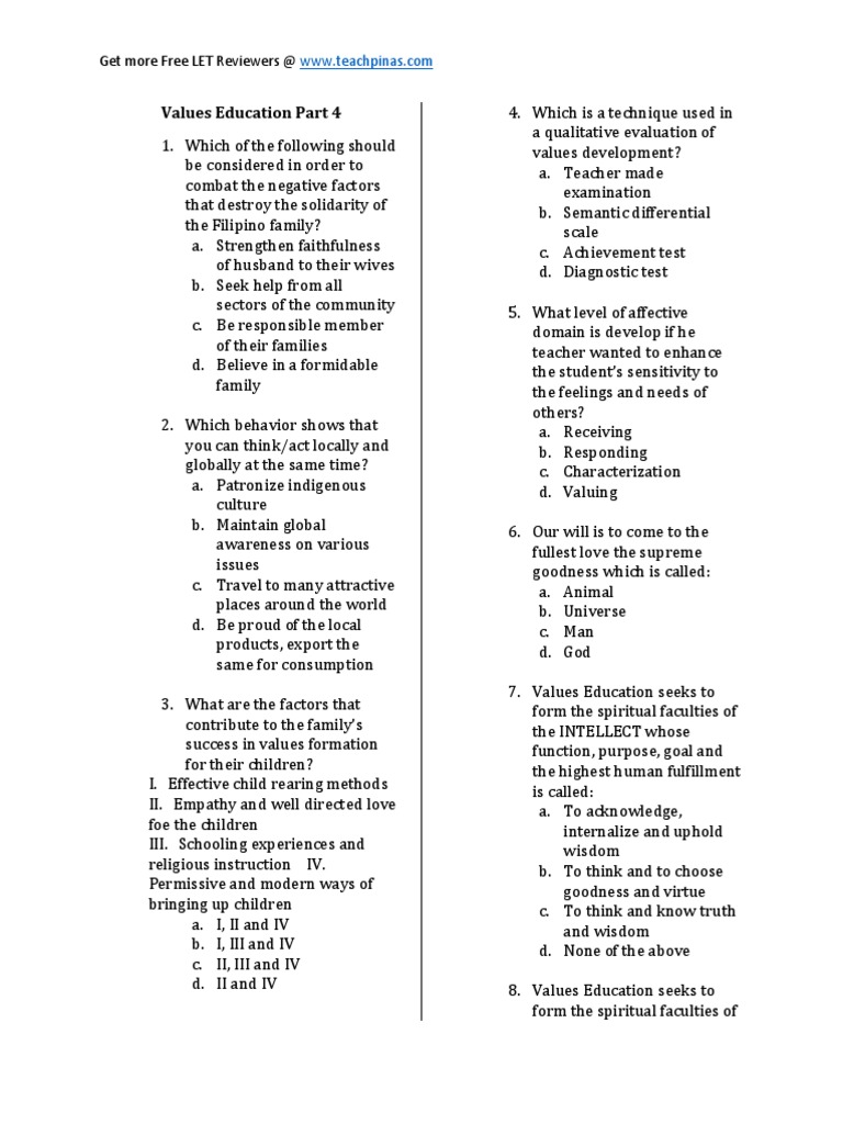 Part 4 Values Education | PDF | Value (Ethics) | Learning