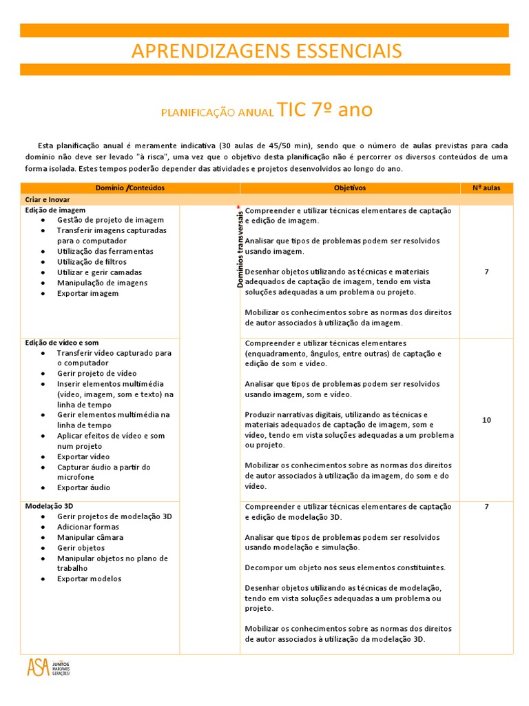 Planificação de TIC 7º Ano - Leya | PDF | Imagem | Vídeo