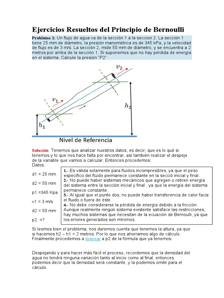 Ejercicios Resueltos Del Principio de Bernoulli | PDF | Ingeniería ... Ejercicios Resueltos Del Principio de Bernoulli | PDF | Ingeniería ...