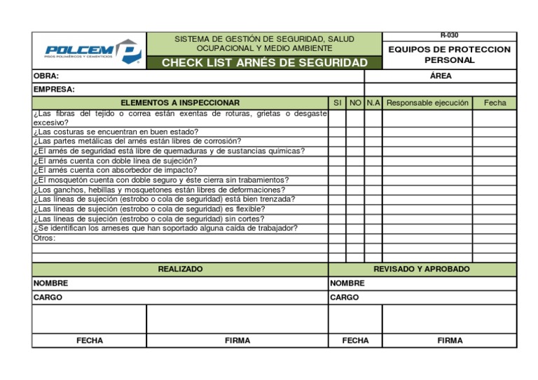 Check List de Arnes de Seguridad | PDF