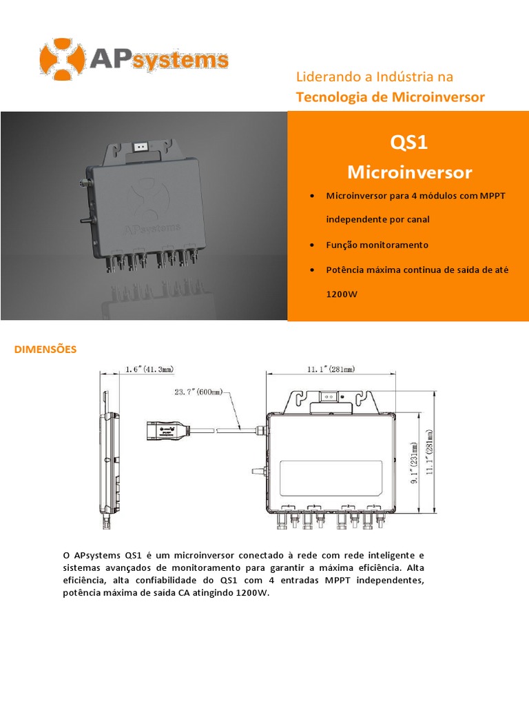 Datasheet-APsystems-QS1-1200W-Folha Técnica | PDF | Metrologia | Eletromagnetismo