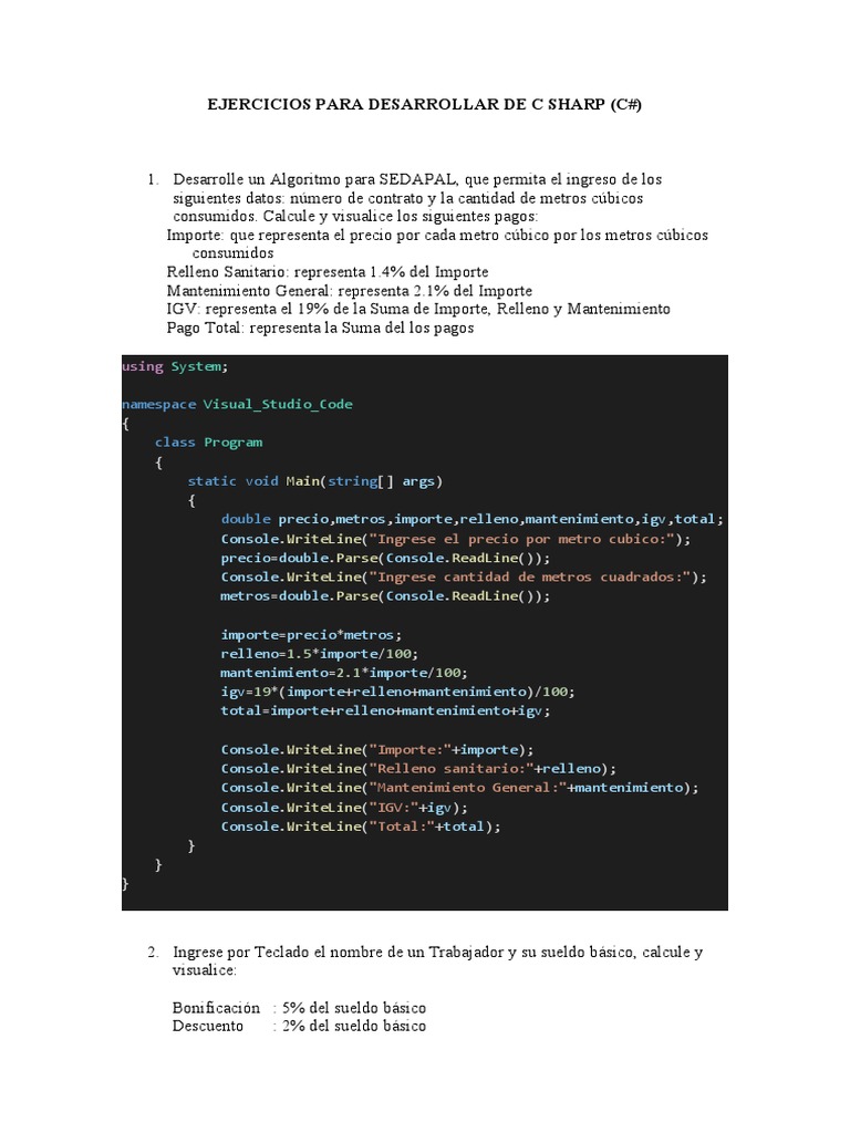 Ejercicios C# | PDF | C Sharp (lenguaje de programación)
