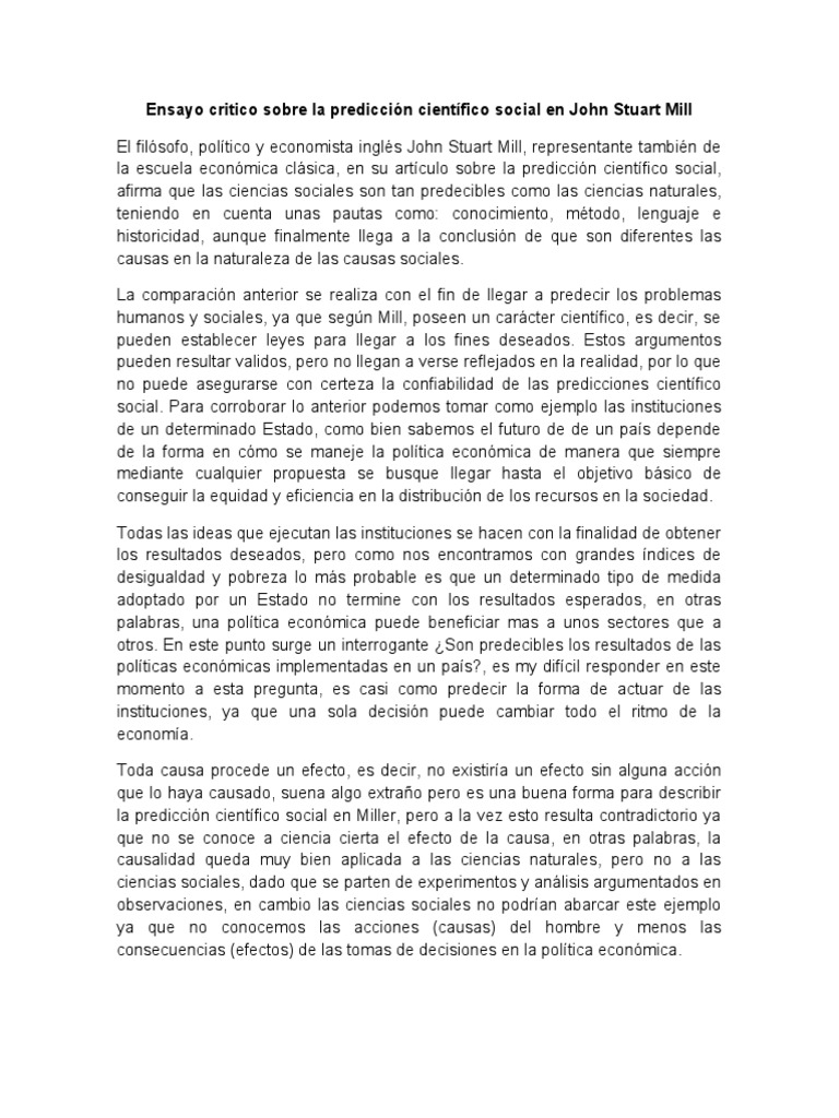 Ensayo John Stuart Mill | Descargar gratis PDF | Ciencias Sociales | Predicción