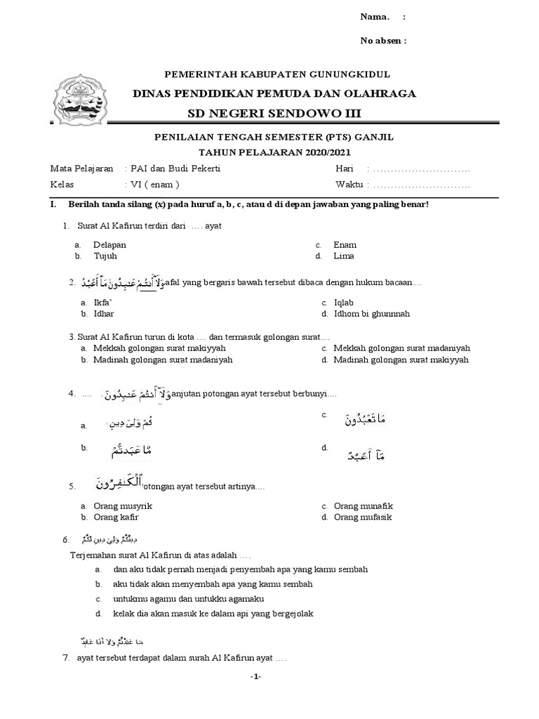 Soal PTS Kls 6 K13 | PDF