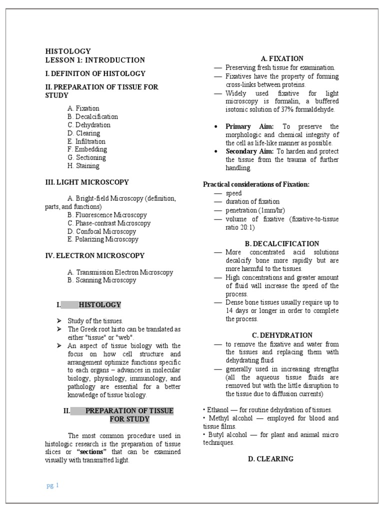 Histology Lesson 1 Intro Pdf Histology Immunohistochemistry