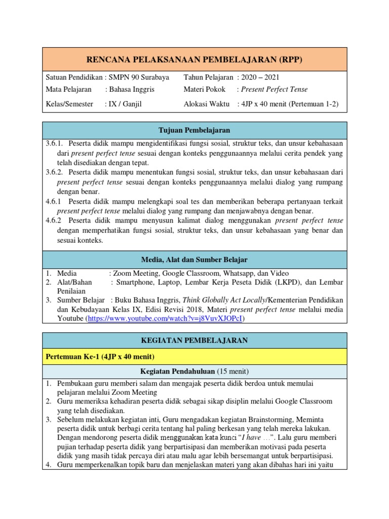 Contoh RPP Bahasa Inggris SMP | PDF