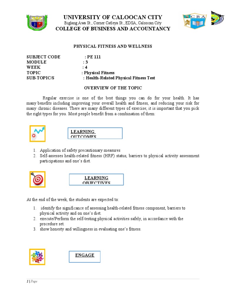 CBA PE 111 Module 3 Week 4 | PDF | Physical Fitness | Body Mass Index