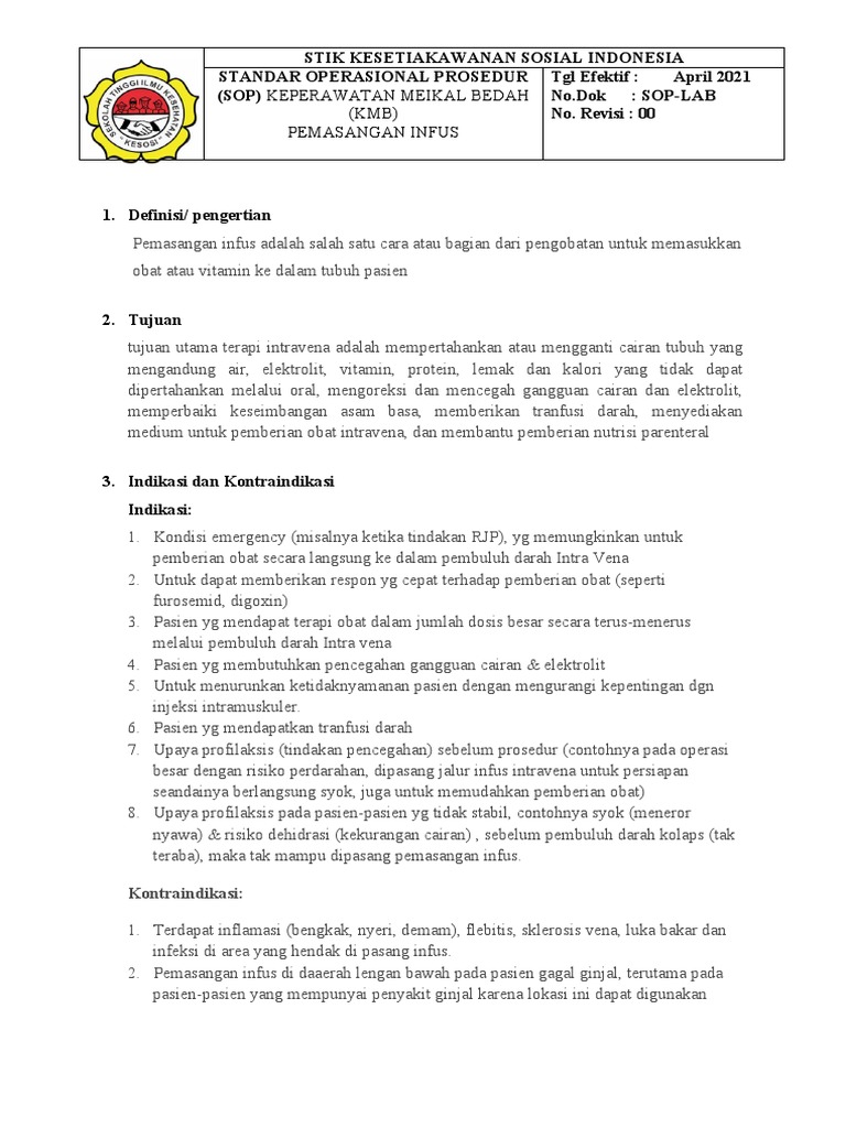 SOP KMB-pemasangan Infus | PDF