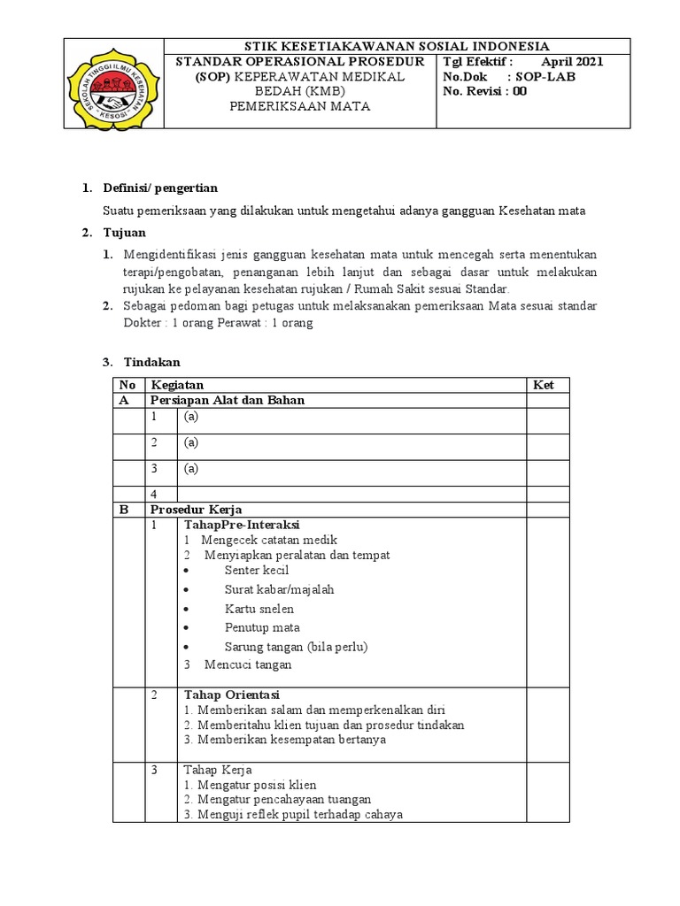 SOP KMB-Pemeriksaan Mata | PDF