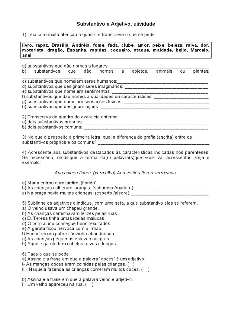 Substantivo e Adjetivo 2 | PDF | Substantivo | Adjetivo