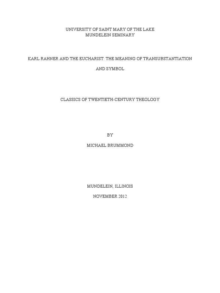 Rahner's Theology of Transubstantiation | PDF | Eucharist | Sacraments