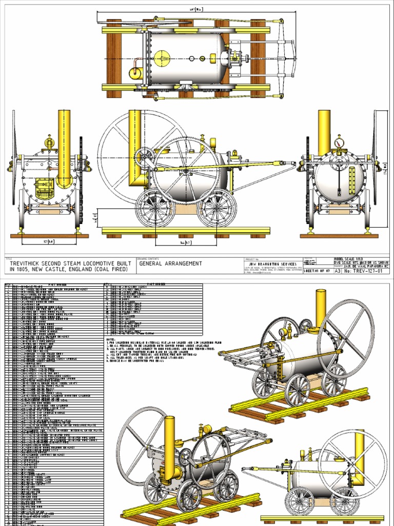 Trevithick Second Steam Locomotive Built General Arrangement in 1805 ...
