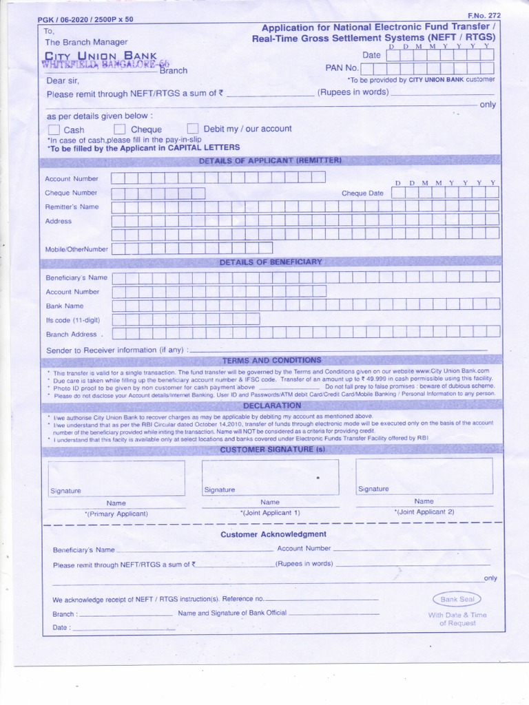 CUB RTGS Challan | PDF