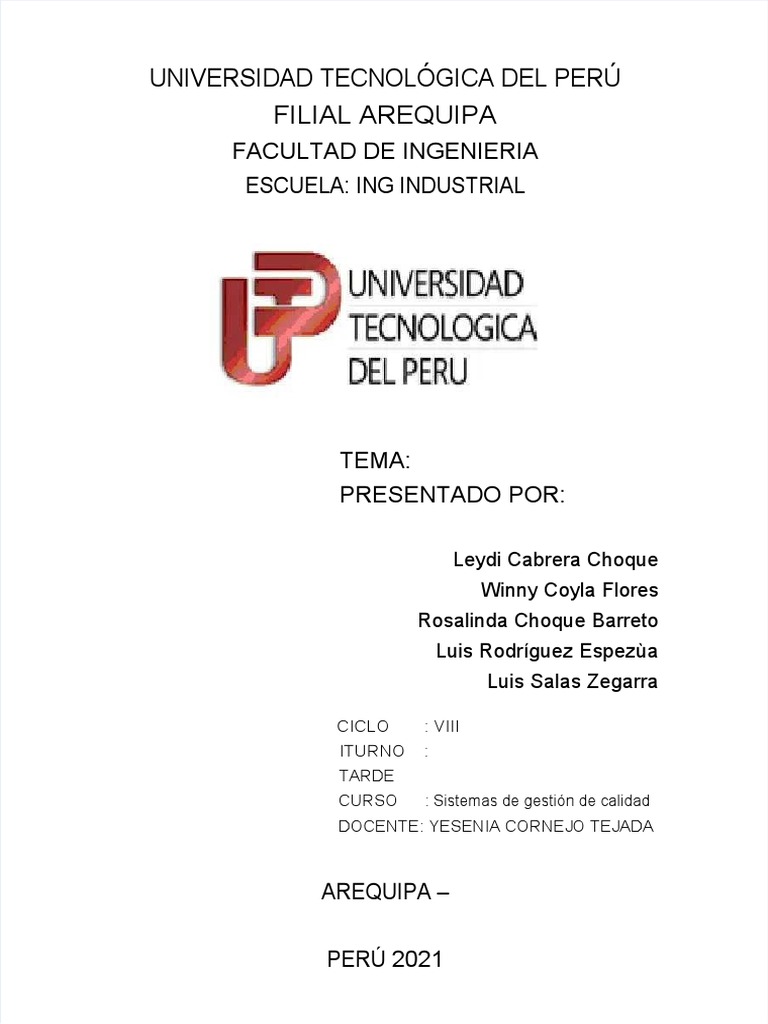 PDF Caratula Utp Derecha | PDF | Calidad (comercial) | Gestión de la ...
