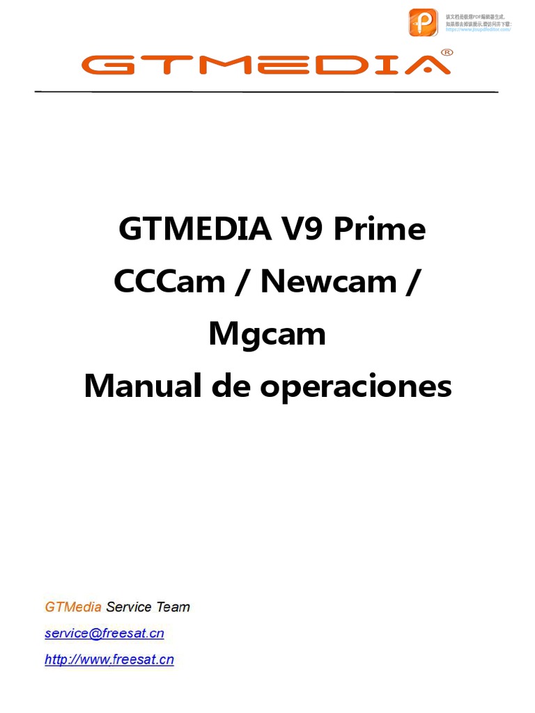 Manual GTMEDIA V9 Prime: Configuración CCCam | PDF
