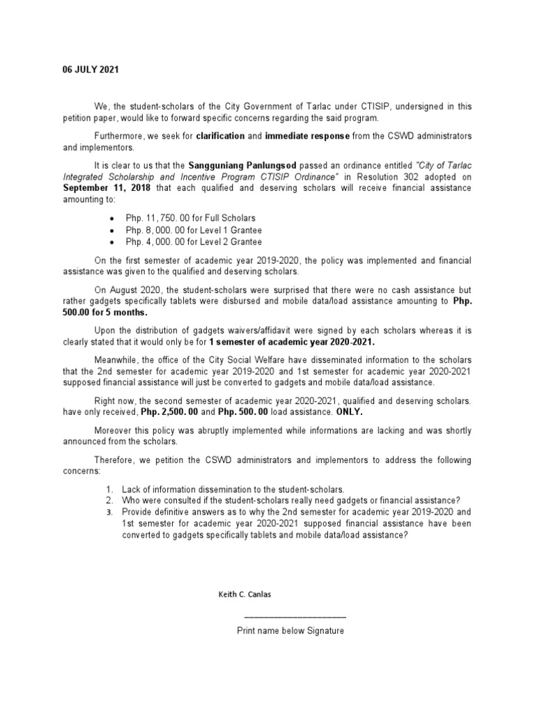 Petition Letter | PDF | Business