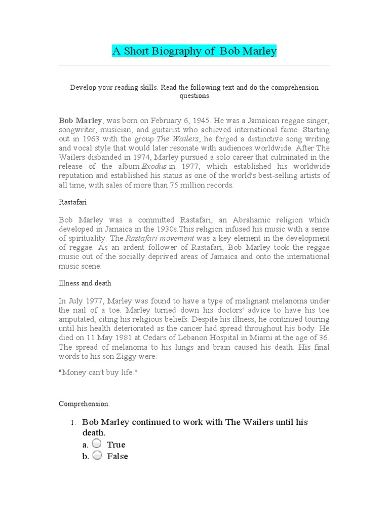 A Short Biography of Bob Marley | PDF