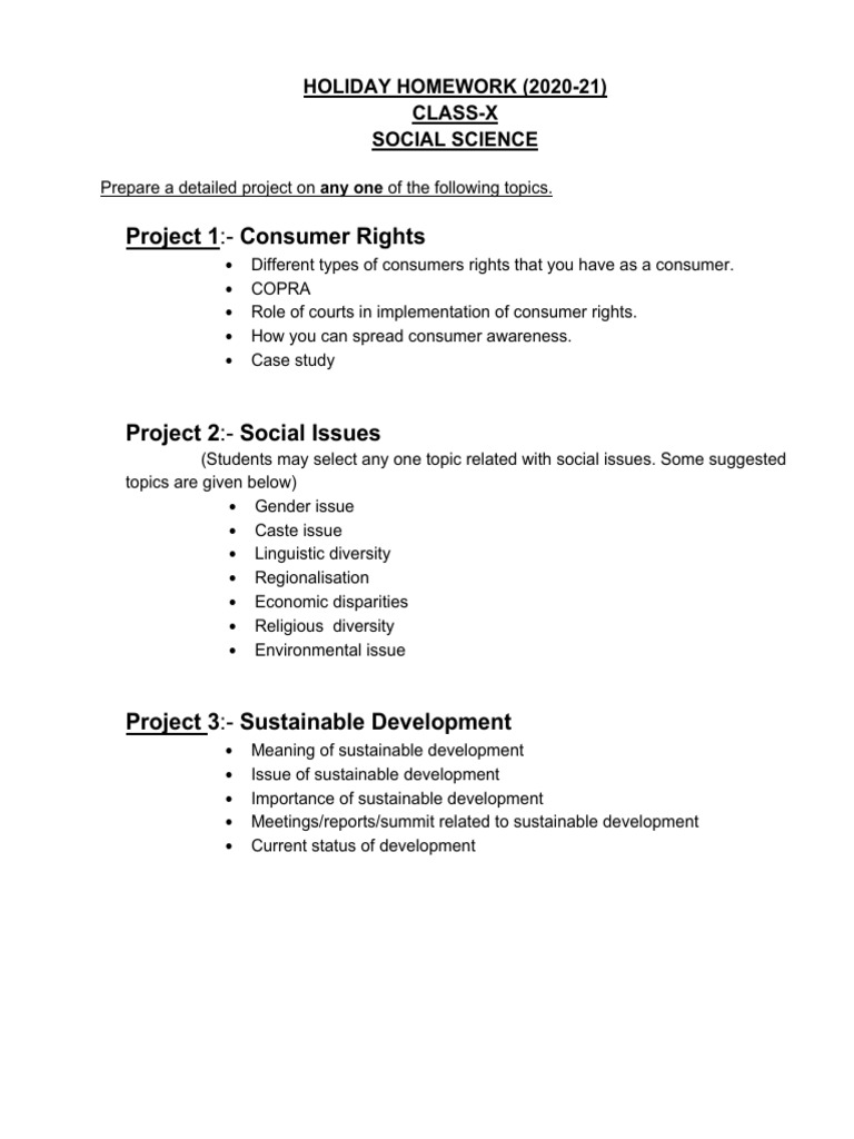 Exploring Social Issues: Proposed Project Guidelines for Class X Social ...