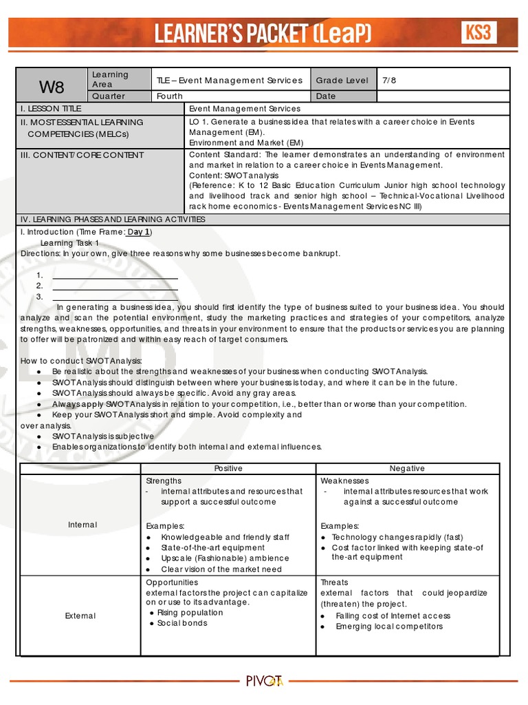 TLE - Event Management Services Fourth | PDF | Swot Analysis ...