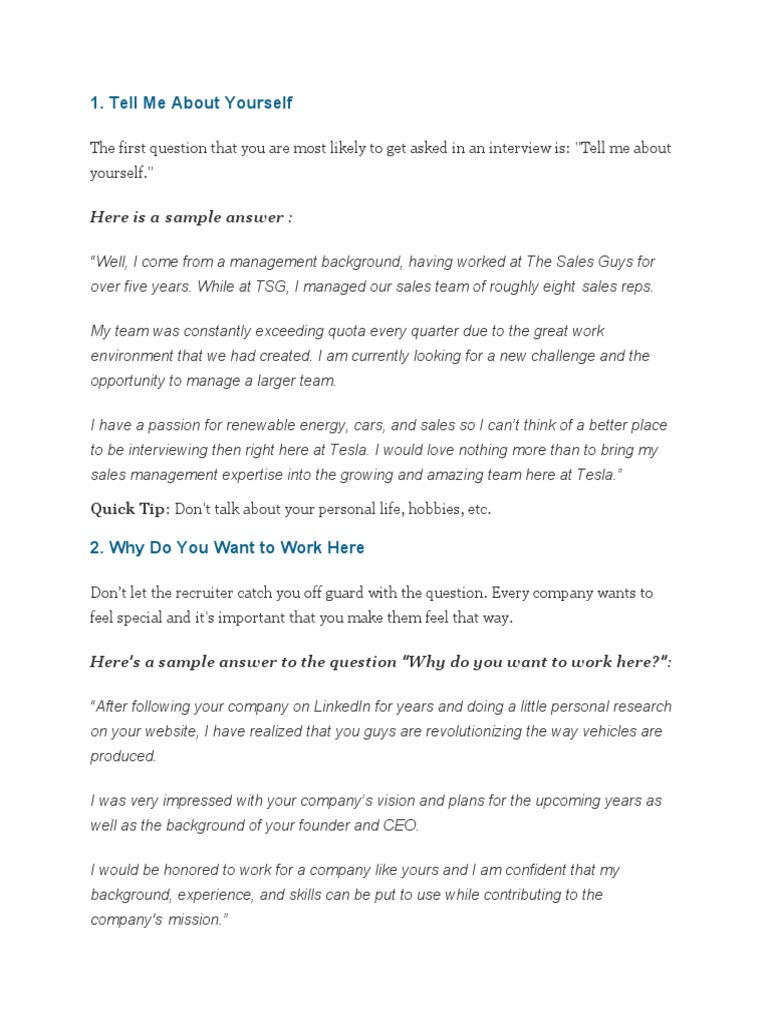 50 Interview Questions With Answerss | PDF | Job Interview | Employment