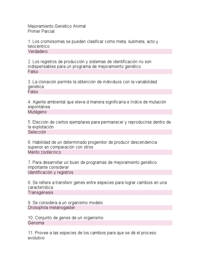 Mejoramiento Genético Animal EXAMEN | PDF | Gene | Dominancia (Genética)