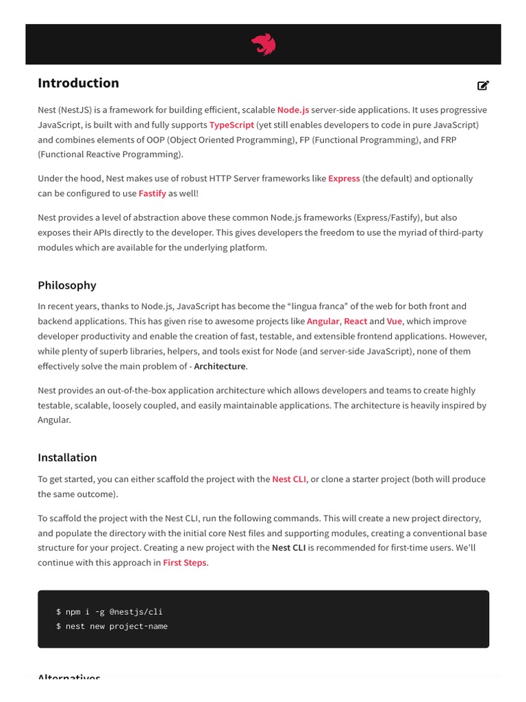 Documentation Nestjs A Progressive Node Js Framework Pdf Computer Science Free Software