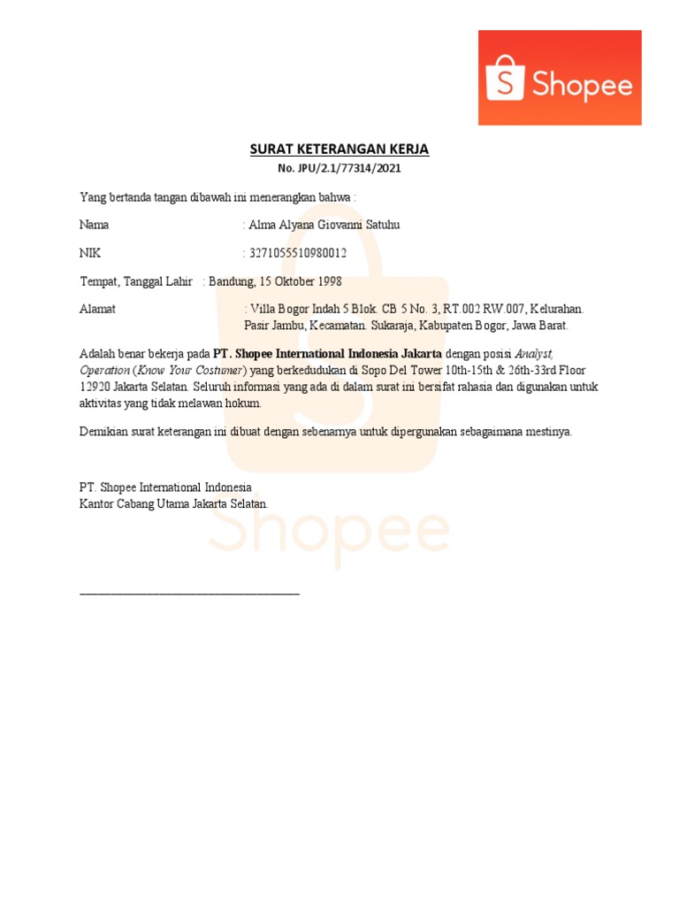 Surat Keterangan Kerja | PDF | Bisnis