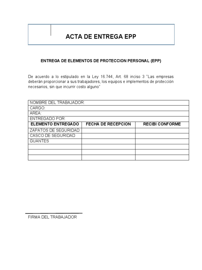 Acta de Entrega Epp | PDF