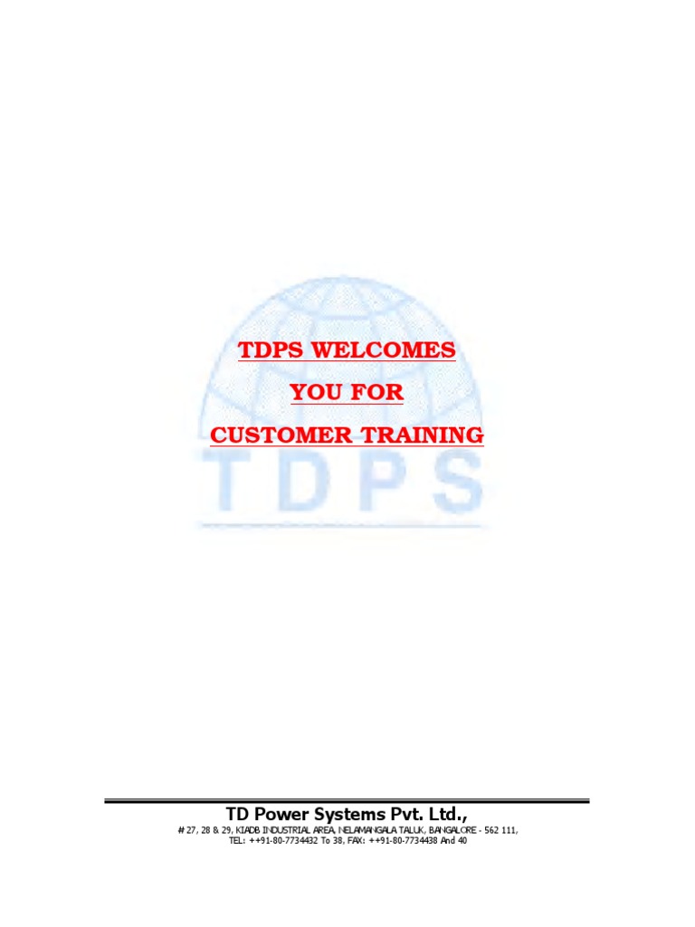 Tdps Welcomes You For Customer Training: TD Power Systems Pvt. LTD ...