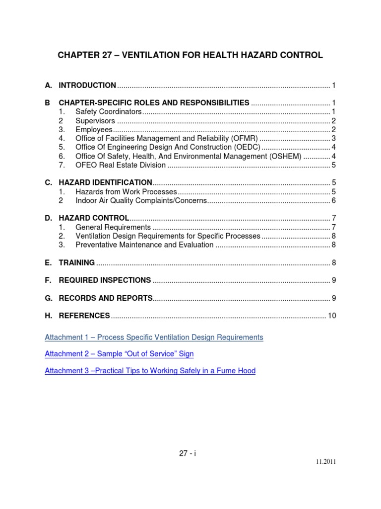 Chapter 27 - Ventilation For Health Hazard Control: Attachment 1 ...