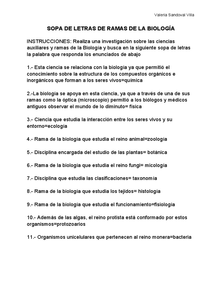 Sopa de Letras: Ramas de la Biología | PDF | Salud y bienestar ...
