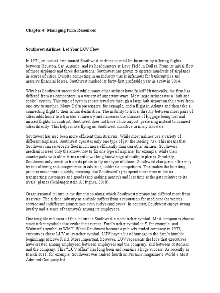Chapter 4: Managing Firm Resources | Download Free PDF | Southwest ...