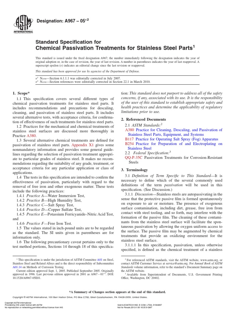 Astm A967 | PDF | Stainless Steel | Corrosion