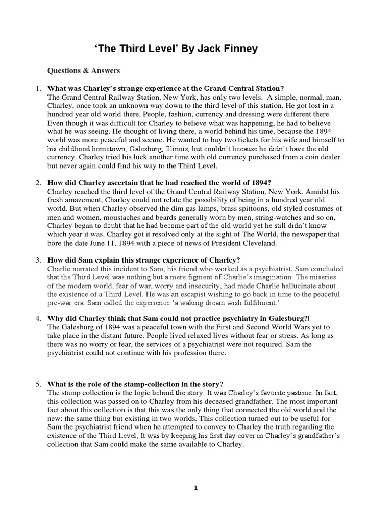 The Third Level' by Jack Finney: Questions & Answers | PDF