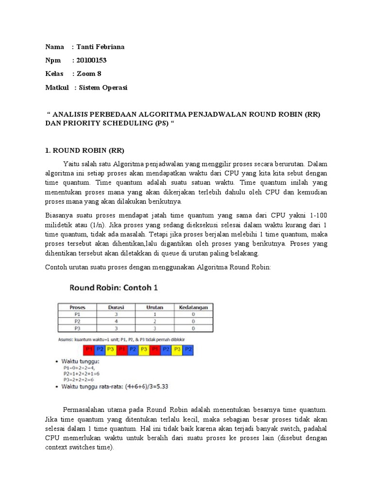 Analisis Round Robin & Priority Scheduling TANTI FEBRIANA | PDF | Komputer | Teknologi & Rekayasa