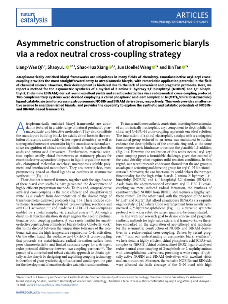 Atropisomer Biaryls | PDF | Enantioselective Synthesis | Catalysis
