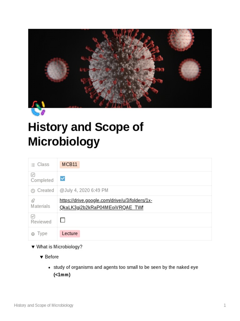 Microbiology: History and Scope Overview | PDF | Microbiology ...