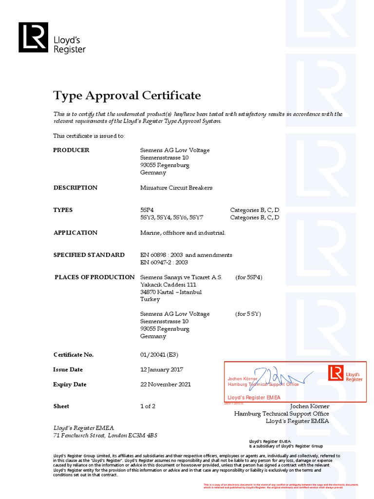 Siemens MCB Certificate | PDF | Legal Liability | Business