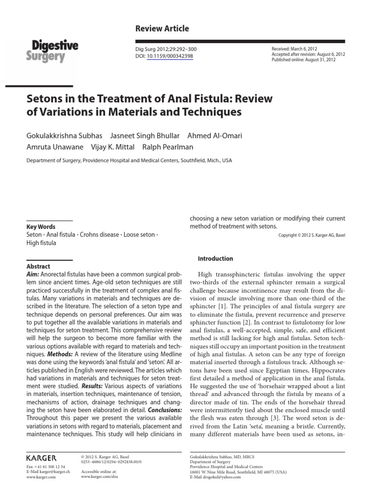 Setons in The Treatment of Anal Fistula Review of Variations in ...