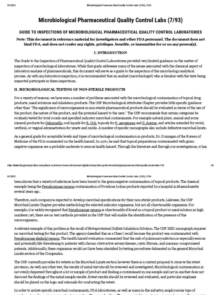 Microbiological Pharmaceutical Quality Control Labs (7 - 93) - FDA | PDF | Growth Medium ...